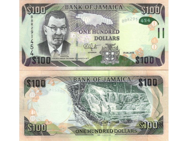 JAMAICA Jamajka 100 Dollars 2016 UNC, P-95 Hibrid