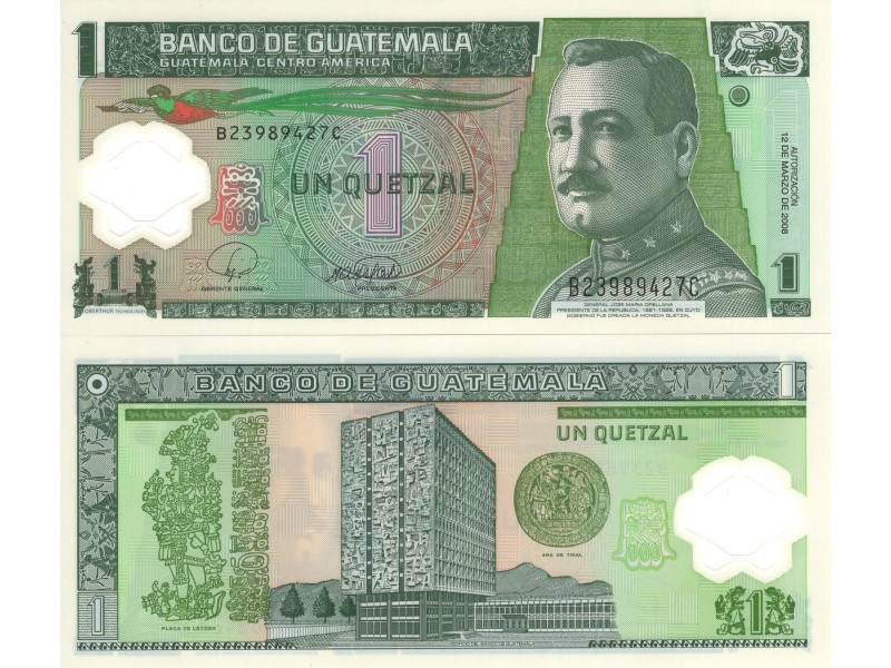 GUATEMALA Gvatemala 1 Quetzal 2008 UNC, P-115 Polymer