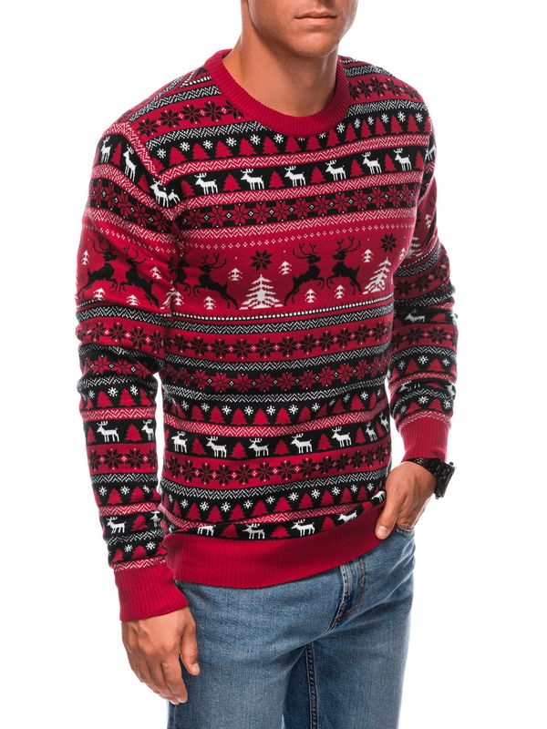 EDOTI MEN'S RED CHRISTMAS JUMPER WITH NORWEGIAN PATTERNS - RED