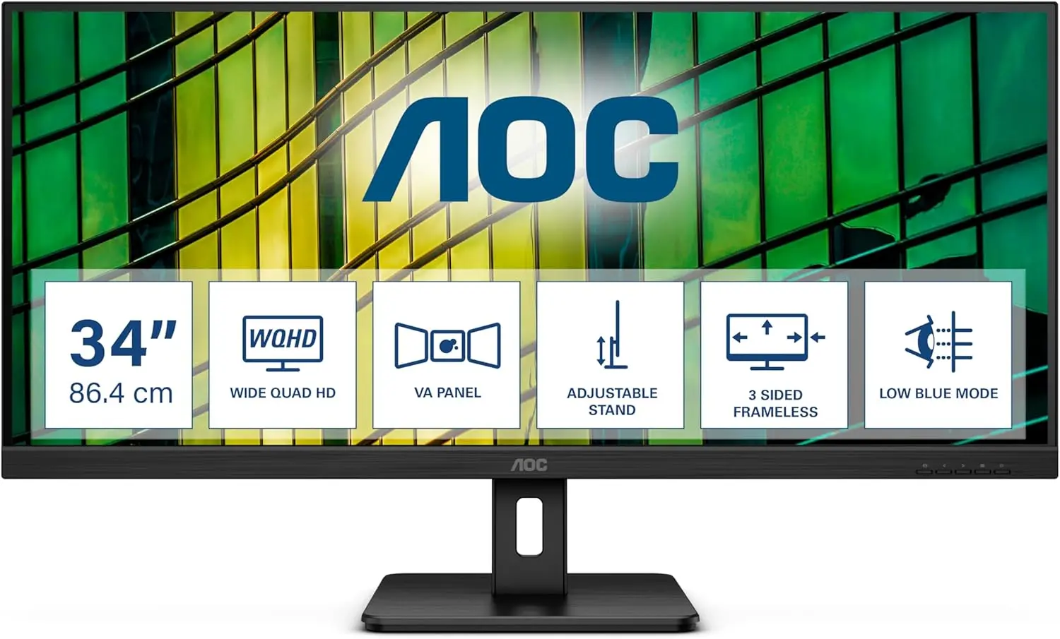 AOC gaming monitor U34E2M 34"/VA,21:9/3440x1440/100Hz/4ms GtG/HDMIx2,DP/VESA/crna