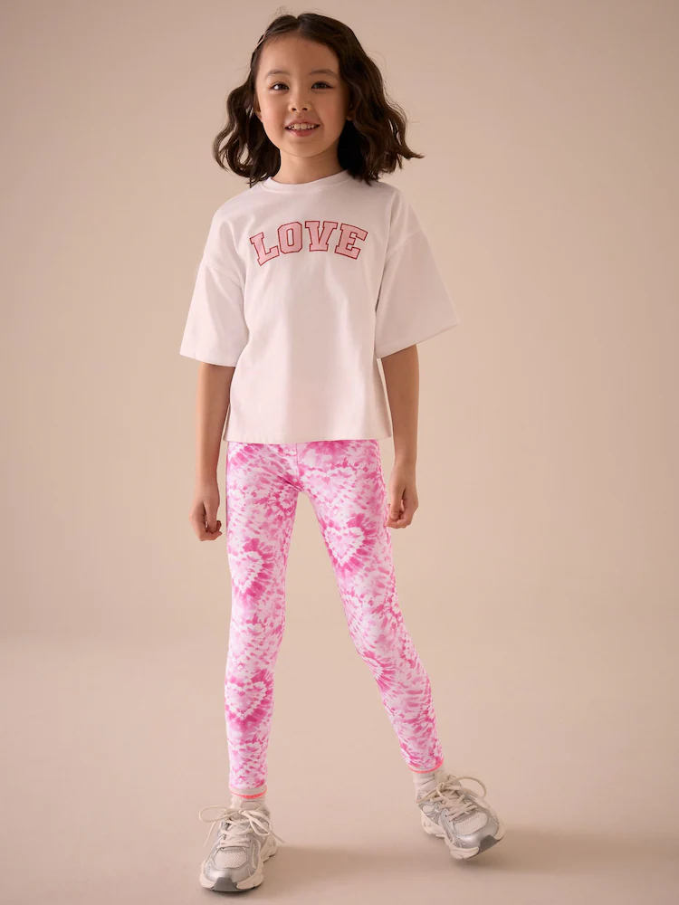 Pink Heart Printed Leggings (3-16yrs)