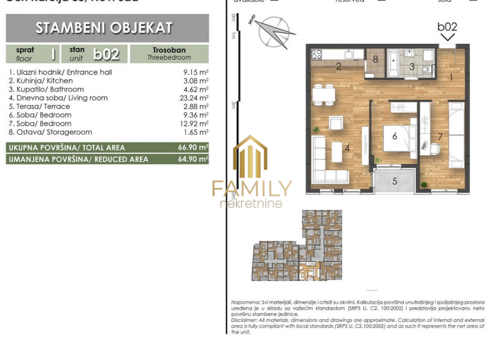 Trosoban stan, 66m², izgrađen 2023. – Odlična lokacija!