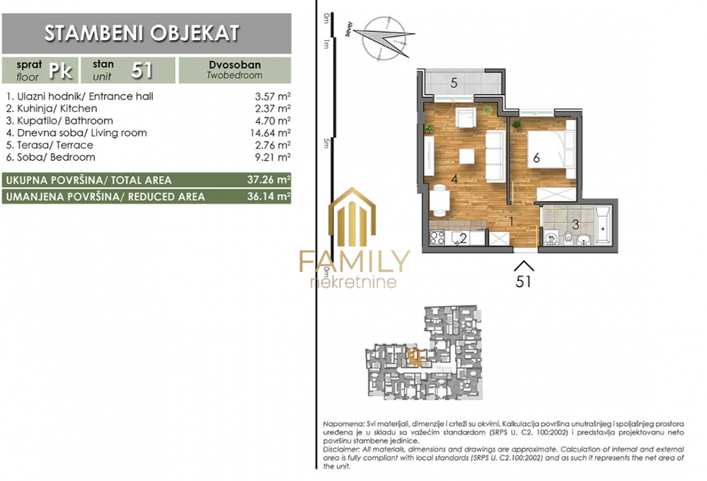 Na prodaju je dvosoban stan u izgradnji, 37m², odlična lokacija