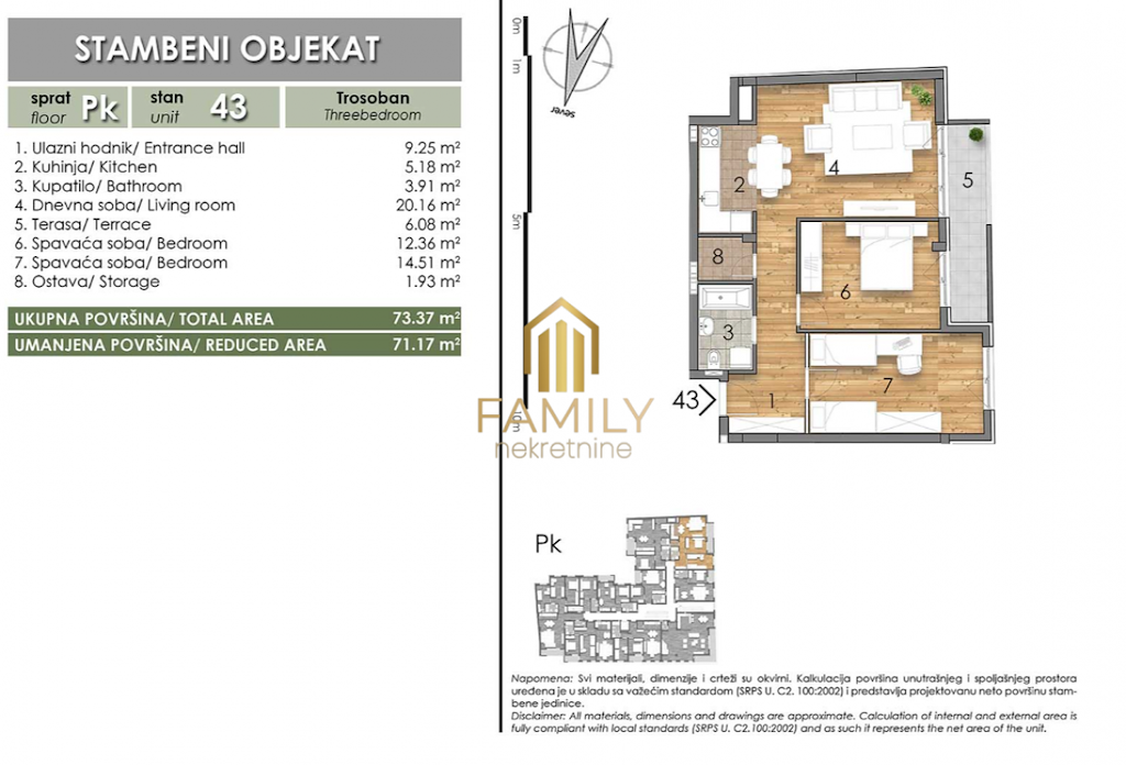 Na prodaju trosoban stan na izuzetnoj lokaciji, 71m2