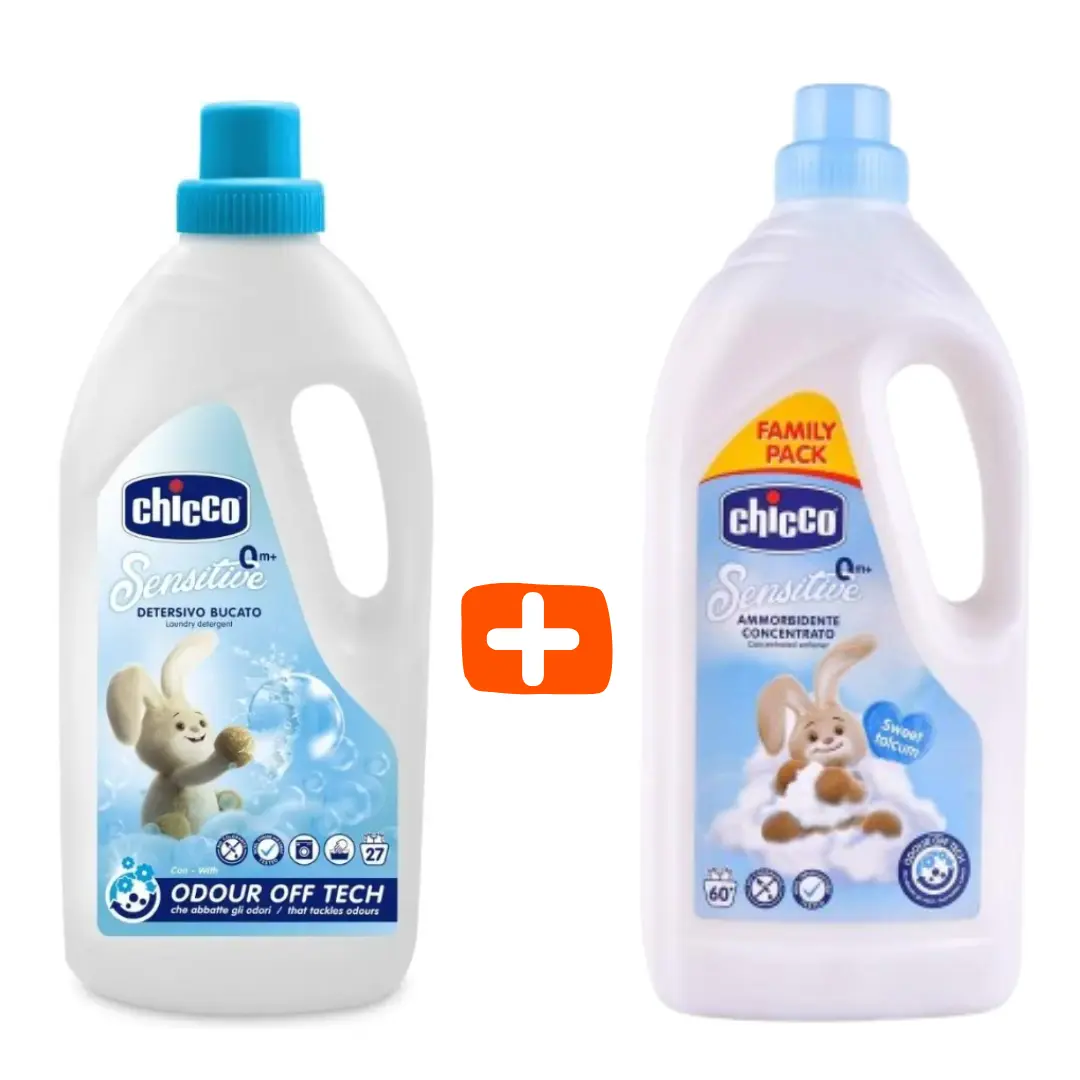 Chicco Paket za pranje veša, Omekšivač za veš Sensitive 1.5l + Tečni deterdžent za pranje veša 1.5l