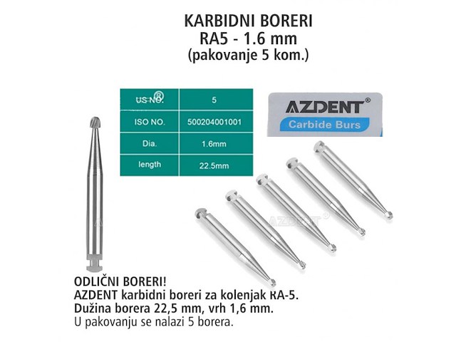 Karbidni boreri za kolenjak RA-5, 1.6 mm