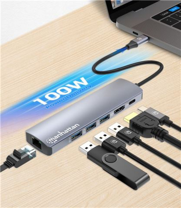 Manhattan USB-C PD 6-in-1 4K Multiport Hub