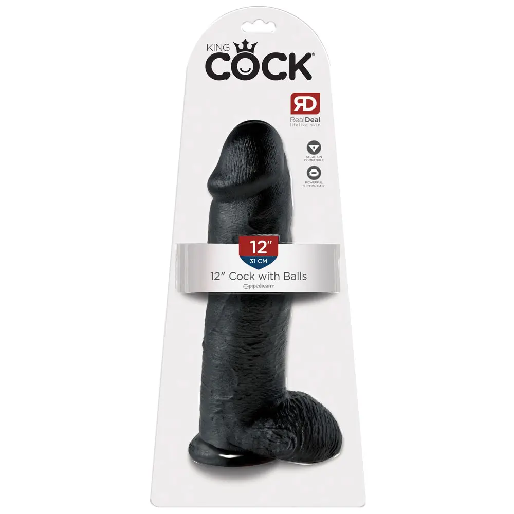 Pipedream King Cock 12" Dildo sa testisima, Crni