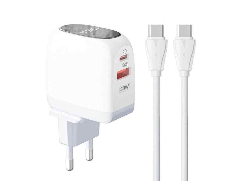 LDNIO A2522C 30W KUĆNI PUNJAČ SA LED EKRANOM I USB-C NA USB-C KABLOM