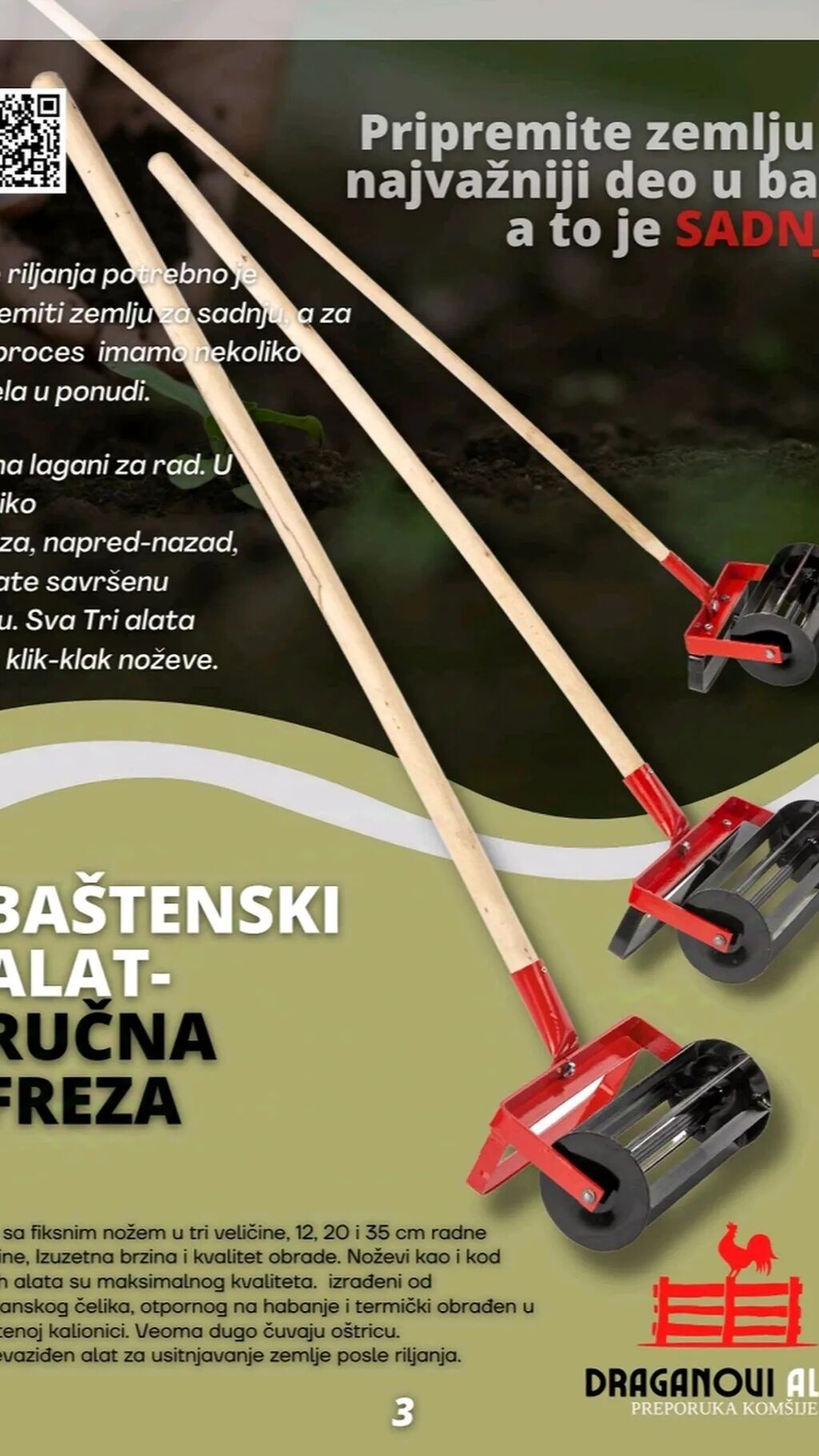 Freze sa fiksnim nožem u tri veličine, 12, 20 i 35 cm radne površine