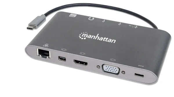 MANHATTAN Docking station Manhattan 152808 7in1 USB-C - HDMI/VGA/mDP/3xUSB/LAN/CR/PD 60W