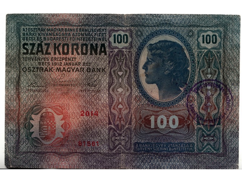 100 KRUNA 1912 SA PRETISKOM