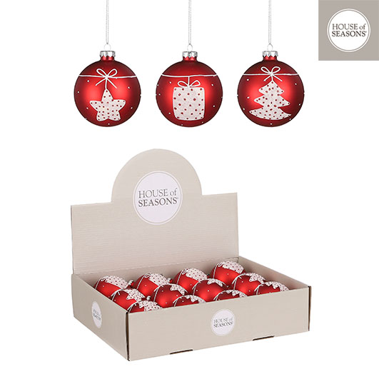 NG dekoracija - BAUBLE GLASS 8cm 1101874 - Red/White - EDL