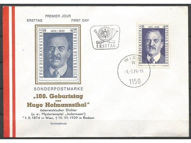Austrija,100 god rođenja-H.Hofmannstahl 1974.,FDC