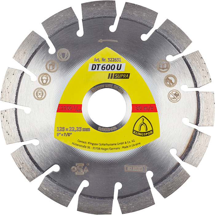 Klingspor DT 600 U dijamantska rez.ploča 125x2,4x22,23mm 15 segmenti 20x2,4x9mm