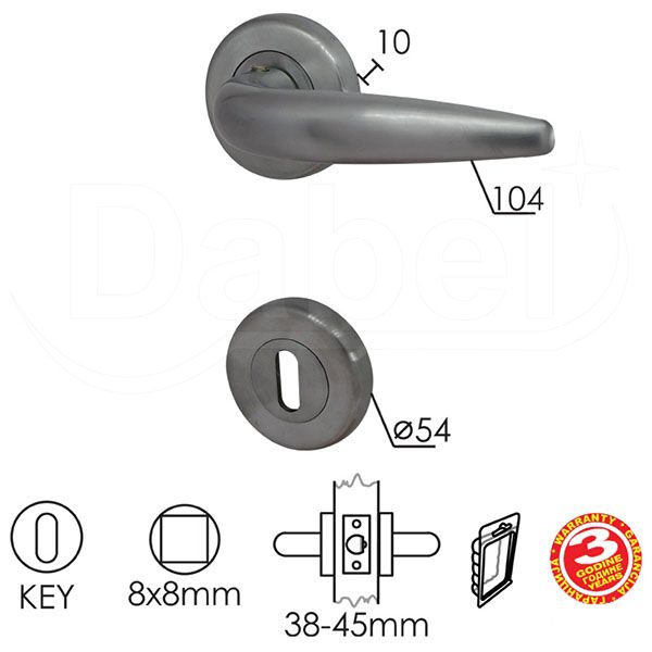 Kvaka rozeta za vrata GOCA Mat-Hr fi54/10/105/8/9mm Klj DBP3