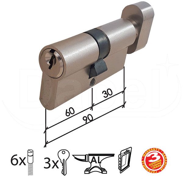 Cilindar sa dugmetom CL2036K Nikl 90mm(30-60) 3K DBP1