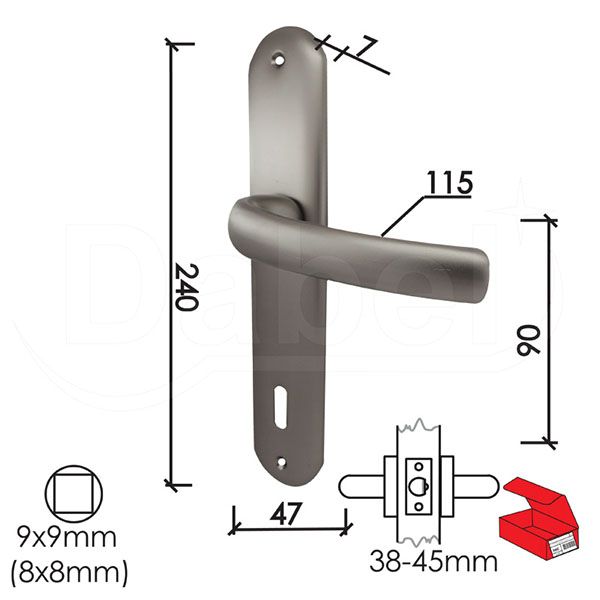 Kvaka šild za vrata ALEGRO-S F9 9x9/90mm Klj Q