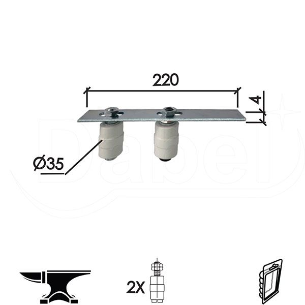 Vođica za kliznu kapiju V1006 ZnB 35xx220x4mm 2 Rolera DP1