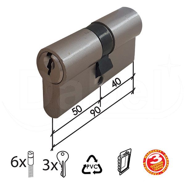 Cilindar za vrata CL2036 Nikl 90mm(40-50) 3K DBP1