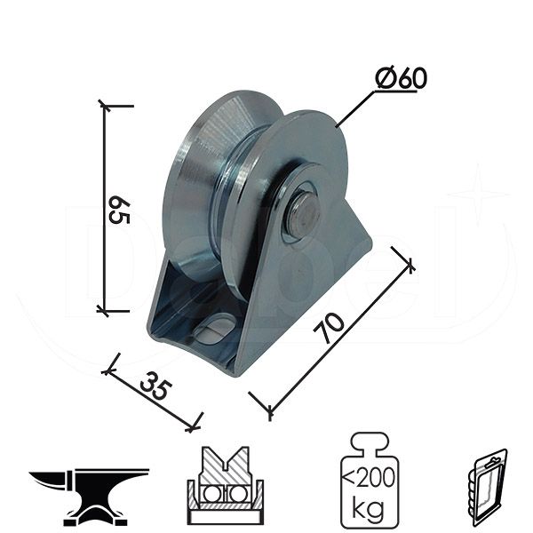 Točak za kliznu kapiju T1005 ZnB fi 60Yx65/70x35mm 2 ležaja DP1