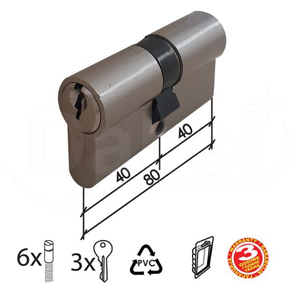 Cilindar za vrata CL2036 Nikl 80mm(40-40) 3K DBP1