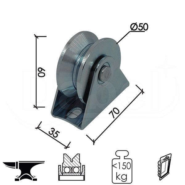 Točak za kliznu kapiju T1005 ZnB fi 50Yx60/70x35mm 2 ležaja DP1