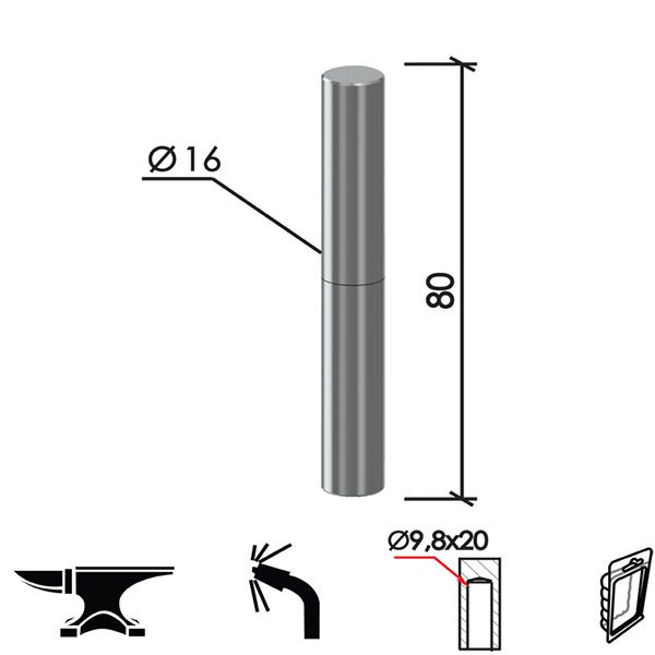 Šarka bravarska za vrata SP3 Ne fi16x80/9,8x20mm DP1