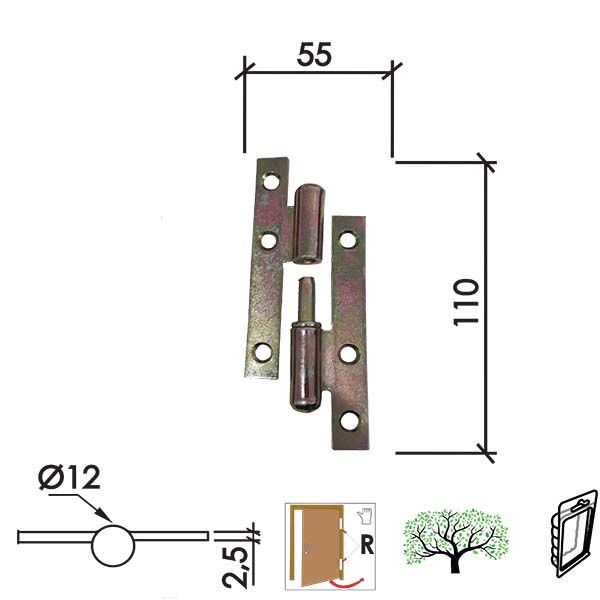 Šarka brodska za vrata SP9006 ZnŽ x110x55x2,5mm desna DSP