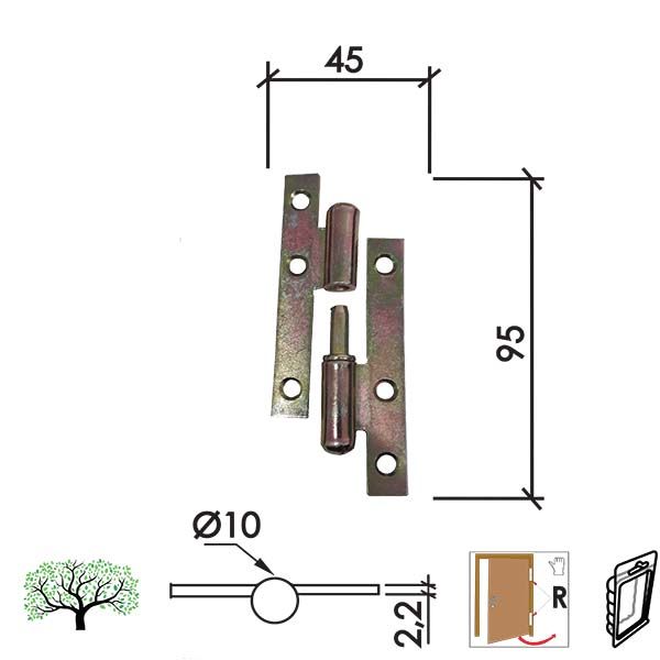 Šarka brodska za vrata SP9006 ZnŽ 95x45x2,2mm desna DSP