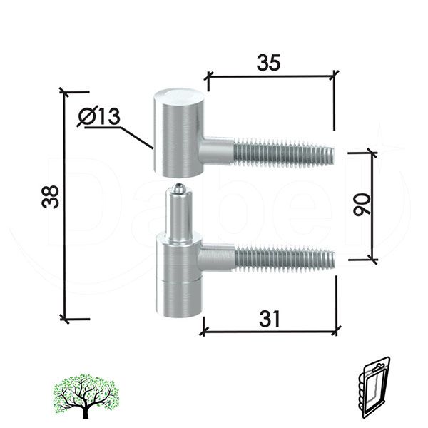 Šarka uvrtna za vrata SP030 ZnB fi13x38/35/31mm 40kg DP1