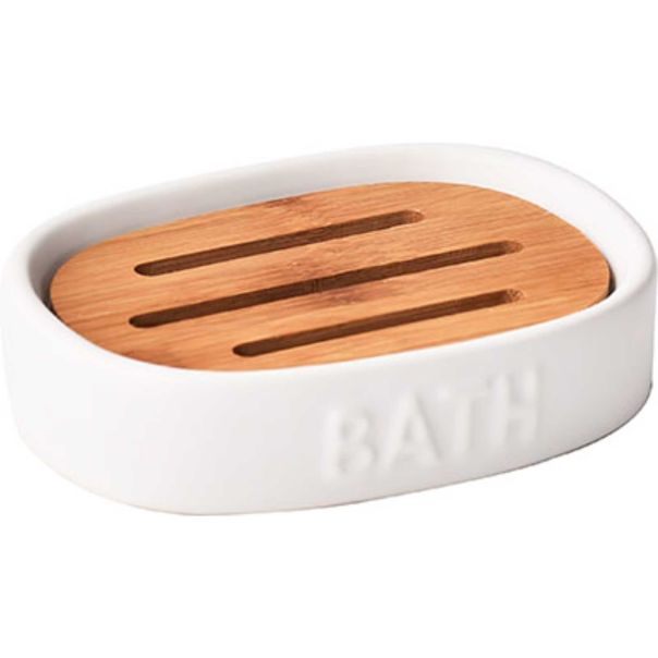 Tendance Posuda za sapun Bath 12,5x9,5x3,2cm keramika/bambus bela-bambus