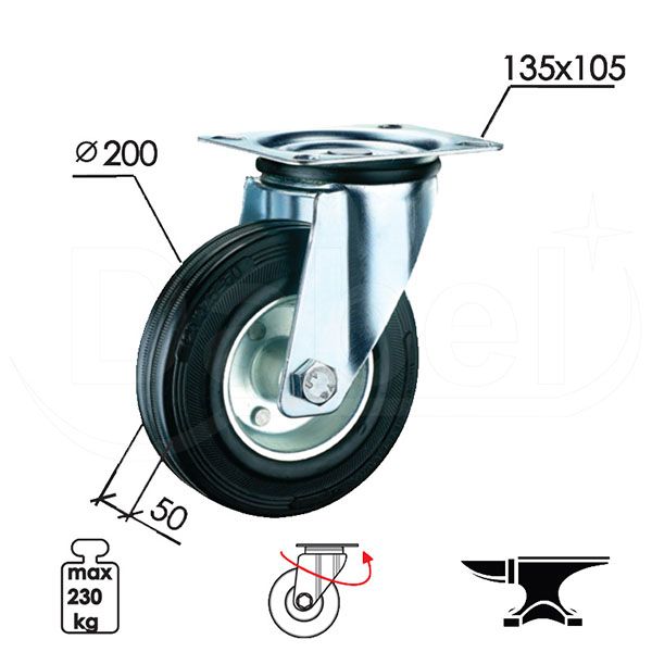 Točak za kontejner rotirajući T11 ZnB fi x200x50/135x105mm Q