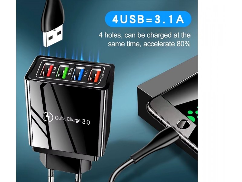 Punjač za mobilni sa 4 USB-a - Novo