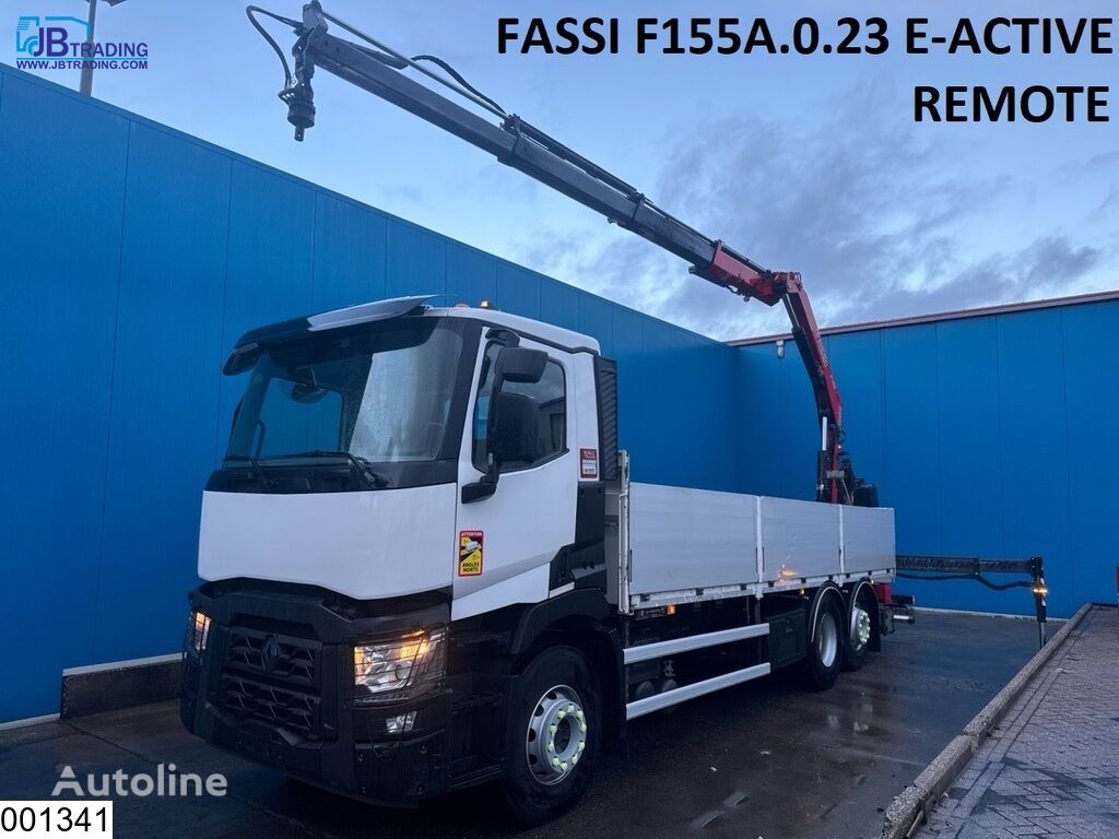 Renault C 380 6X2, EURO 6, Fassi. Remote kamion s ravnom platformom