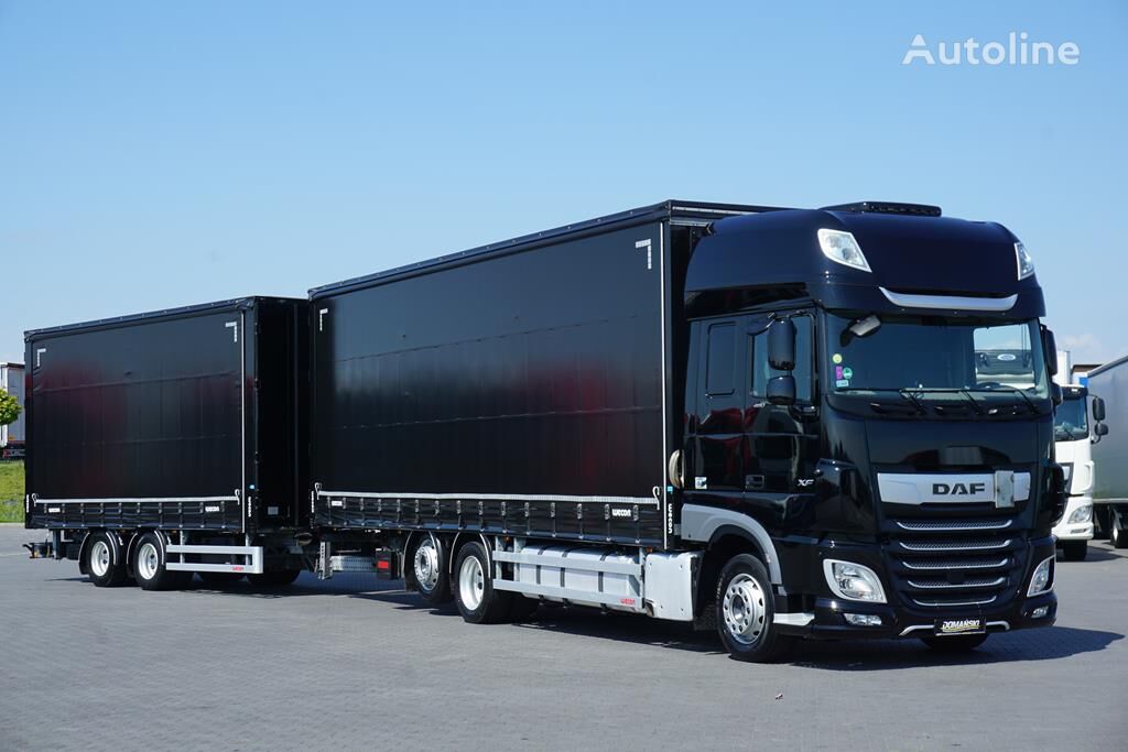 DAF XF / 480 / ACC / EURO 6 / ZESTAW PRZEJAZDOWY 120 M3 / 9,1 M + 6, kamion sa klizna zavesa cerada + prikolica sa kliznom ceradom