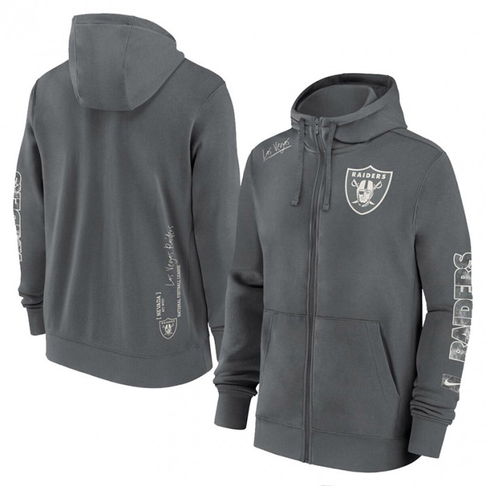 Las Vegas Raiders Nike Cotton Full-Zip Fleece Iron Grey duks sa kapuljačom