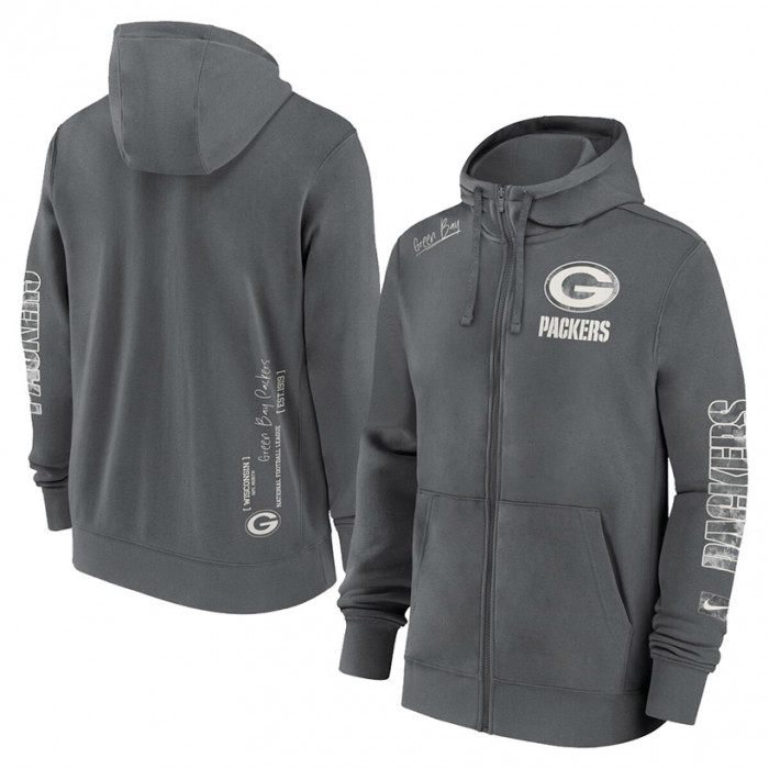 Green Bay Packers Nike Cotton Full-Zip Fleece Iron Grey duks sa kapuljačom