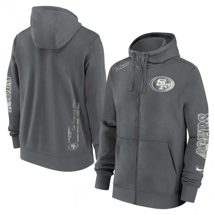 San Francisco 49ers Nike Cotton Full-Zip Fleece Iron Grey duks sa kapuljačom