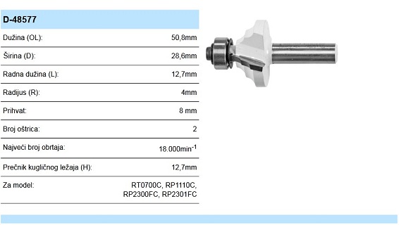 Dvojno zaobljeno konturno glodalo sa ležajem D-48577 Makita(6447
[D-48577]