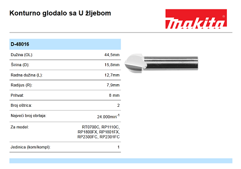 Konturno glodalo sa U žljebom D-48016 Makita(6428)
[D-48016]