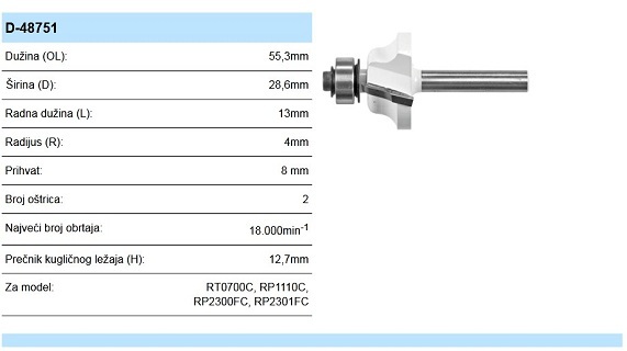 Konturno glodalo za filete sa ležajem D-48751 Makita(6454)
[D-48751]