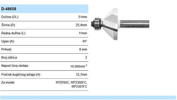 Konturno glodalo za zakošene ivice/ležajem D-48658 Makita(6451)
[D-48658]