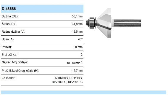 Konturno glodalo za zakošene ivice/ležajem D-48686 Makita(6452)
[D-48686]