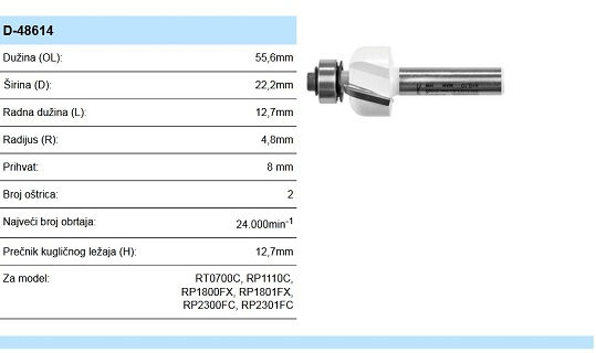 Konturno konkavno glodalo sa ležajem D-48614 Makita(6448)
[D-48614]