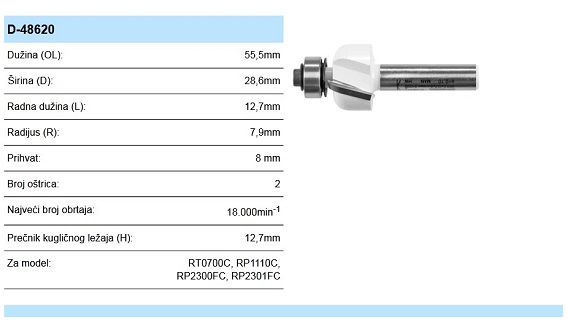 Konturno konkavno glodalo sa ležajem D-48620 Makita(6449)
[D-48620]