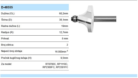 Okruglo glodalo sa ležajem D-48555 Makita(6446)
[D-48555]