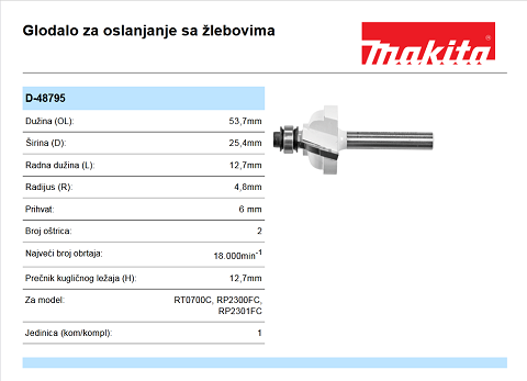 Okruglo glodalo sa ležajem D-48795 Makita(6435)
[D-48795]