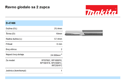 Ravno glodalo sa 2 zupca D-47466 Makita(6420)
[D-47466]