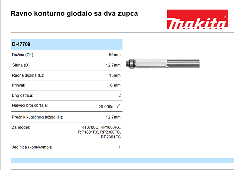 Ravno konturno glodalo sa dva zubca D-47709 Makita(6424)
[D-47709]